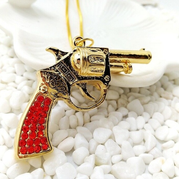 Jewelry | Red Crystal Gun Necklace | Poshmark